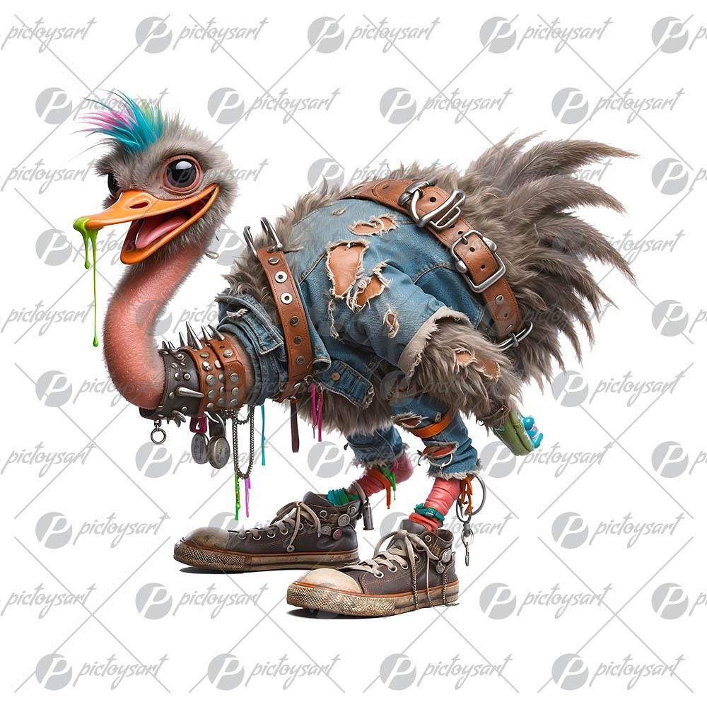 Cartoon Baby Ostrich, Funny Ostrich Punk, Bold Ostrich Wings, Cool Children Gift, Crazy ...