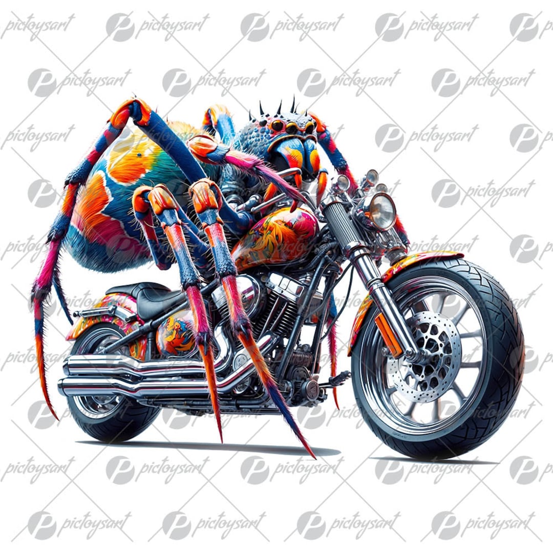 Spider Punk on Motorcycle, Angry Tarantula and Motorbike, Road Beast ...