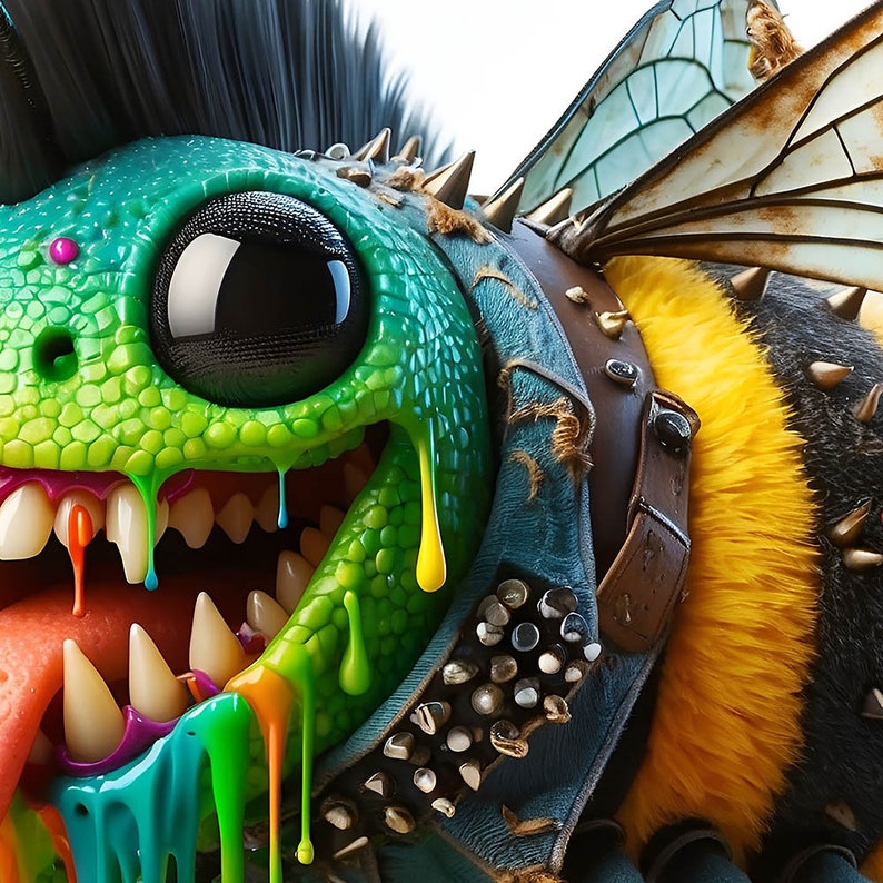 Bumblebee and Crazy Flying, Funny Bee Printable, Smiling Punk Insect ...