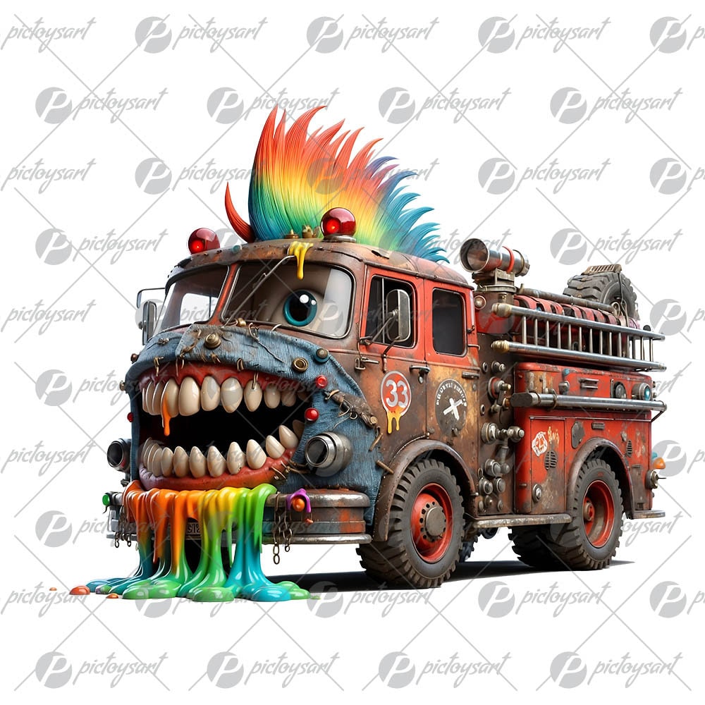 Crazy Fire Truck, Cartoon Truck, Punk Red Truck, Urban Funny Beast ...
