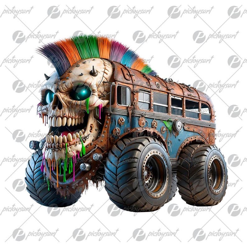 Skull Bus or Back to School, Mad School Bus, Horror School Day, Offroad ...