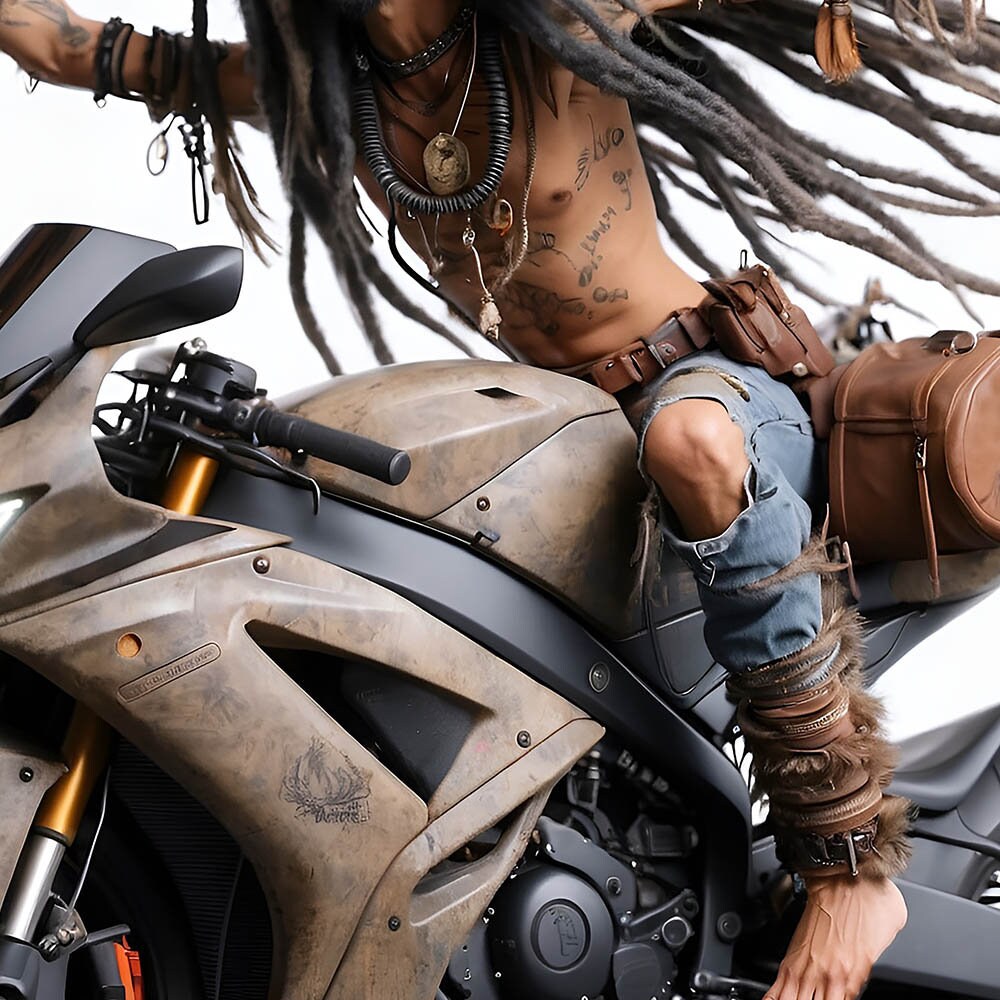 Shaman on Sport Bike, Motorcycle Wizard Legend, Road Fantasy, Witch ...