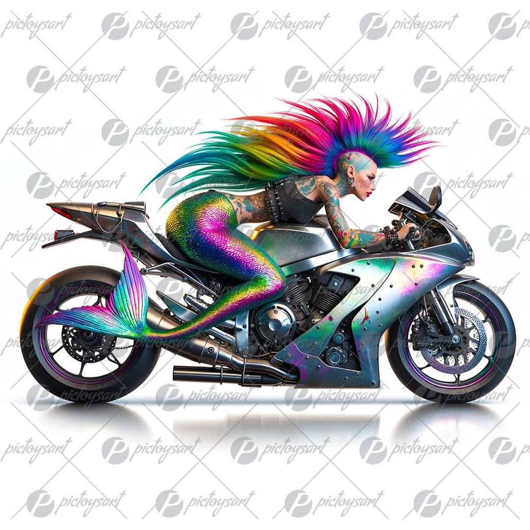 Mermaid on Sport Bike, Motorcycle Legend, Road Fantasy, Girl Fish ...