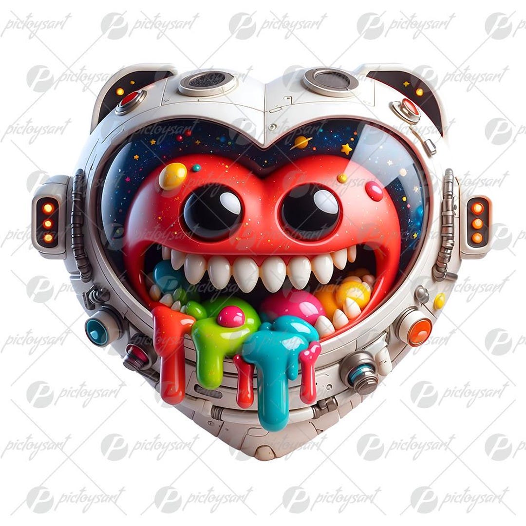 Cartoon Smile Heart, Alien Space Helmet, Heart Astronaut Illustration ...