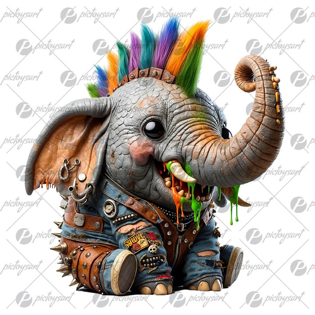 Funny Baby Elephant, Cartoon Elephant, Sweet Smiling Punk, Little ...