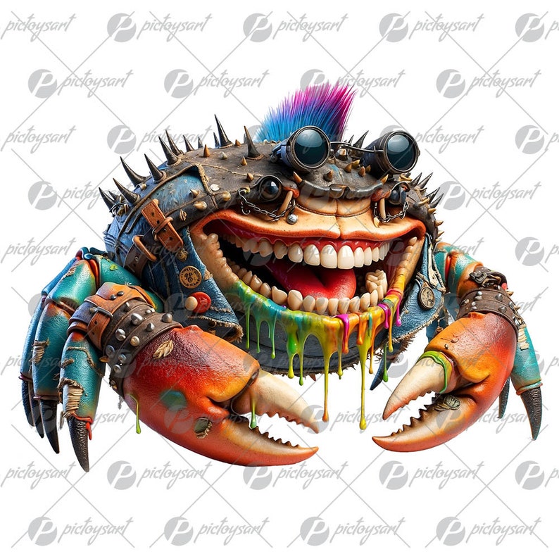 Funny Crab Punk, Crazy Crab, Smiling Crab, Cool Digital Art, Little Sea ...