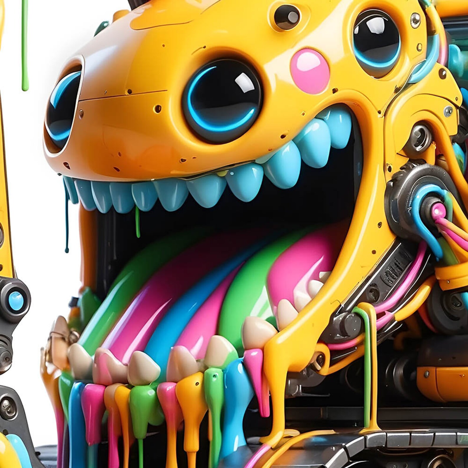 Yellow Excavator, Smile Hi-tech Beast, Funny Cartoon Tractor, Smiling ...