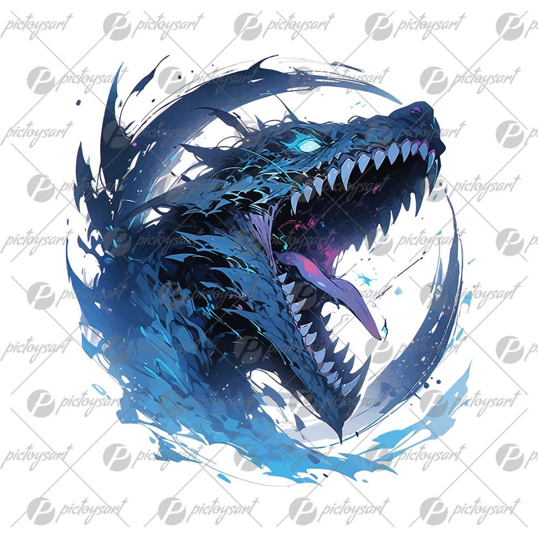 Blue Savage Dragon, Angry Toothy Monster, Gift for Boyfriend, Fantastic ...