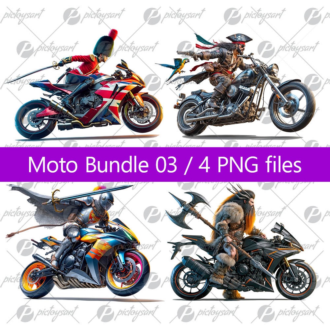 4 PNG Motorbike Bundle, Warriors on Motorcycle, Barbarian, English ...