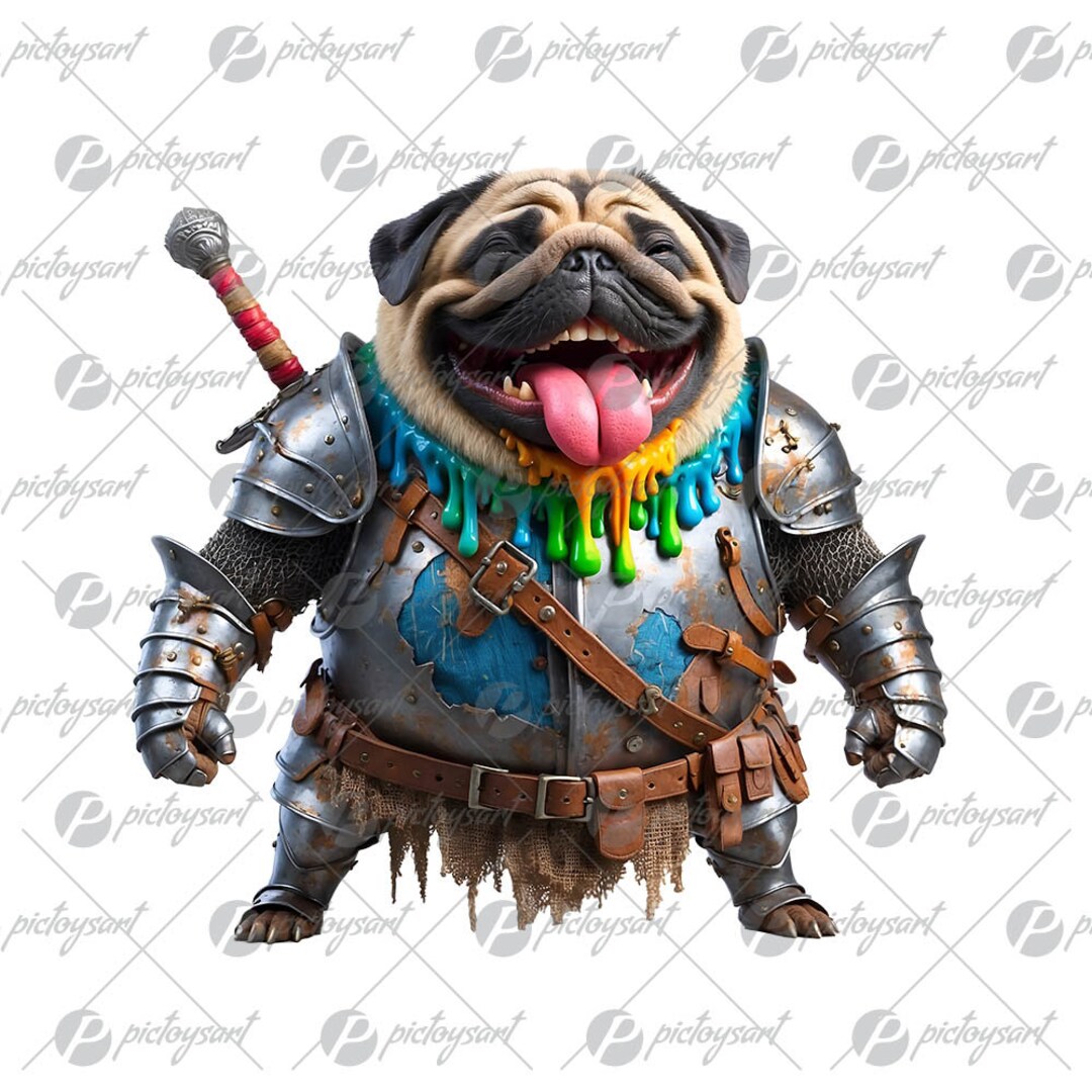 Cute Knight Pug With Sword, Funny Dog Illustration, Printable Digital ...