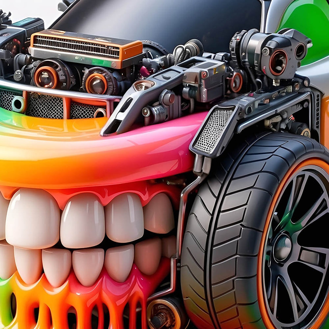 Sport Car Monster, Mad Supercar, Smiling Colorful Car, Racing Car and ...