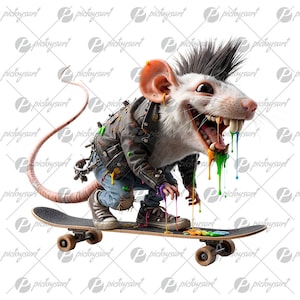 Punk Rat on Skateboard, Funny Smiling Rodent, Sweet Pets, Urban Sport ...