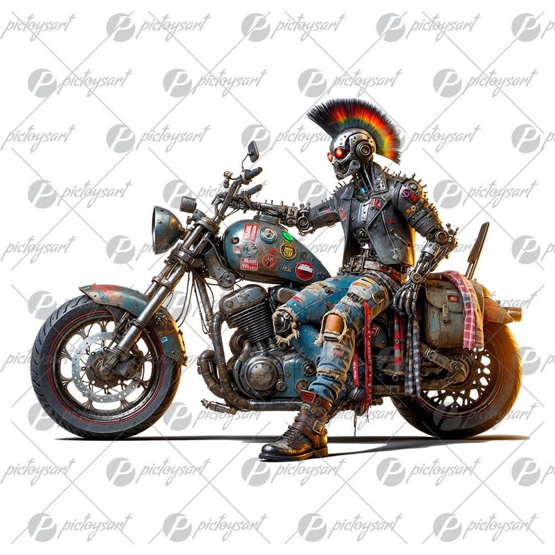 Cyborg on Motorbike, Robot Punk Motorcyclist, Motorcycle Legend ...