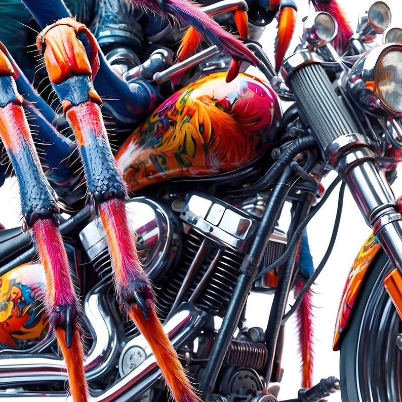 Spider Punk on Motorcycle, Angry Tarantula and Motorbike, Road Beast ...