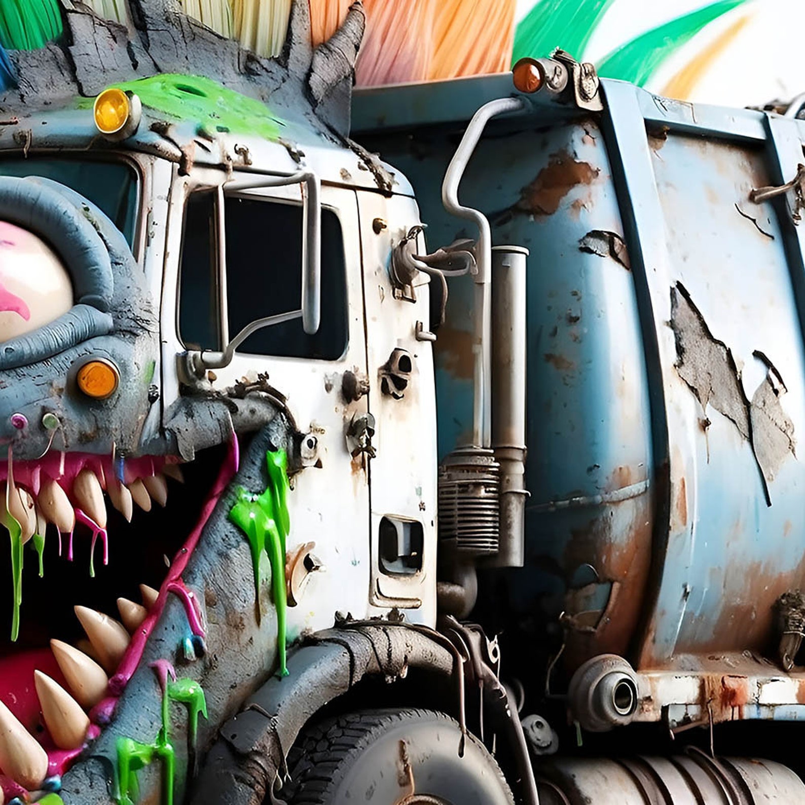 Crazy Garbage Truck Punk, Urban Beast Illustration, Funny Truck ...