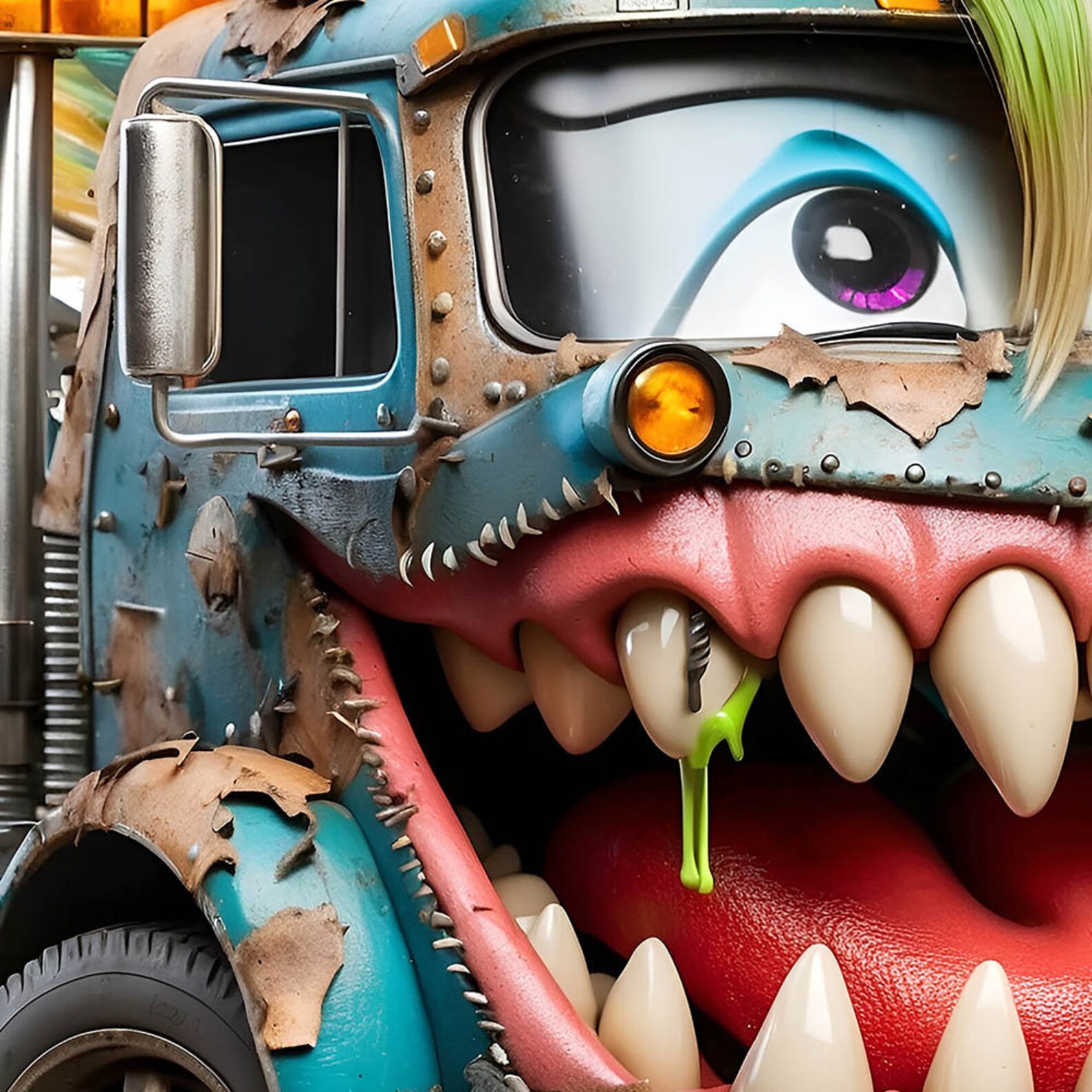 Tow Truck Punk, Road Beast, Funny Cartoon Truck, Smiling Monster Car ...