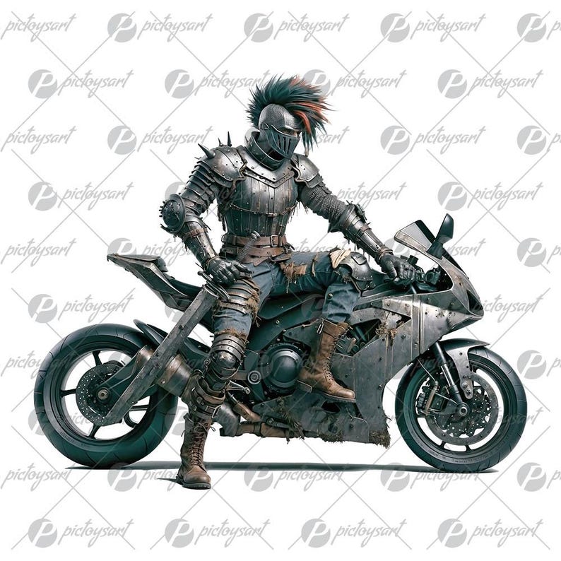 Knight on Sport Bike, Sword and Motorcycle, Steel Road Punk Warrior ...