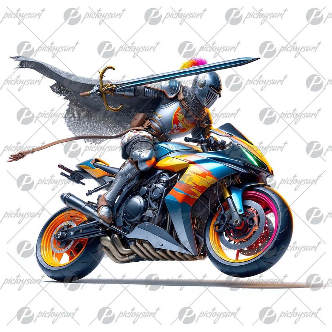 Knight on Sport Bike, Sword and Motorcycle, Road Warrior, Armored ...