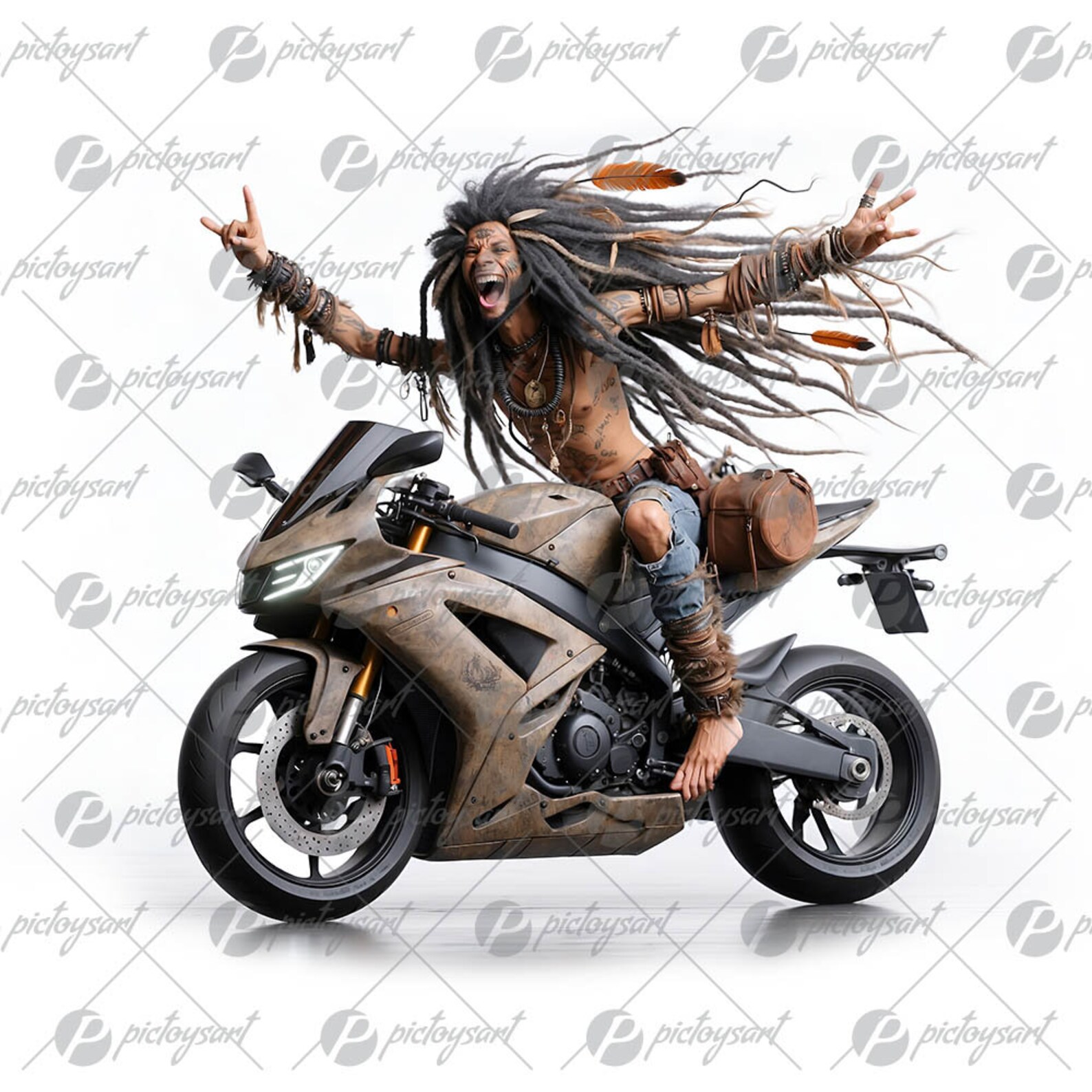 Shaman on Sport Bike, Motorcycle Wizard Legend, Road Fantasy, Witch ...