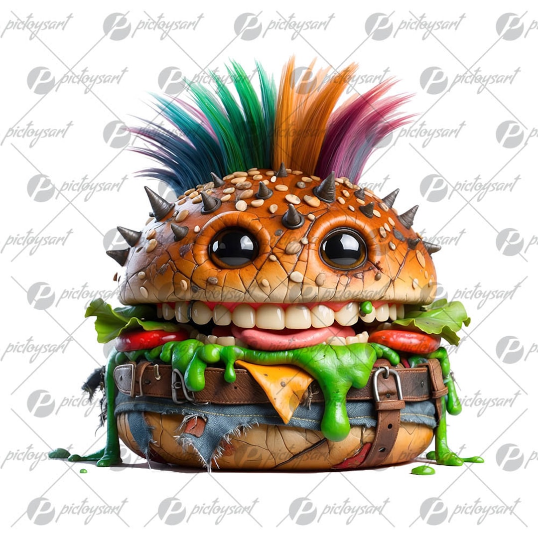 Hamburger Crazy Punk, Cute Food, Cartoon Sandwich Printable, Wild ...