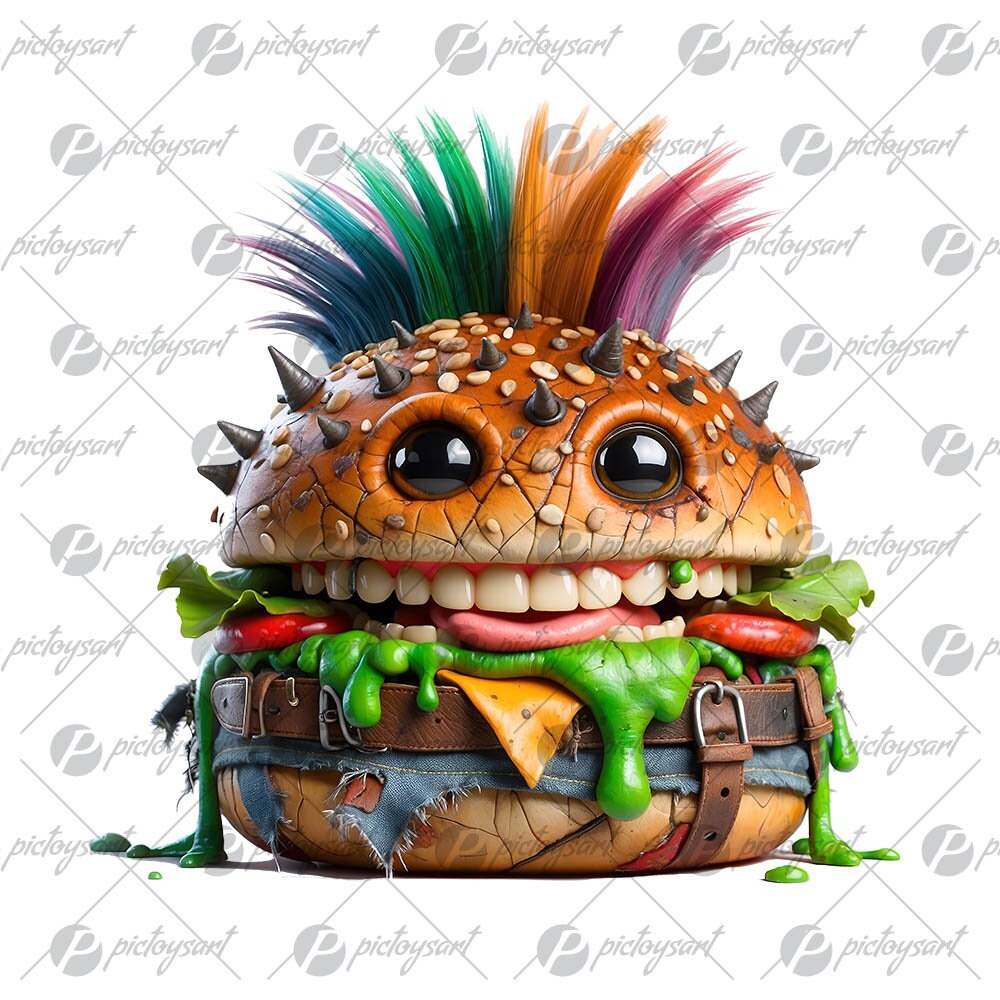 Hamburger Crazy Punk, Cute Food, Cartoon Sandwich Printable, Wild ...