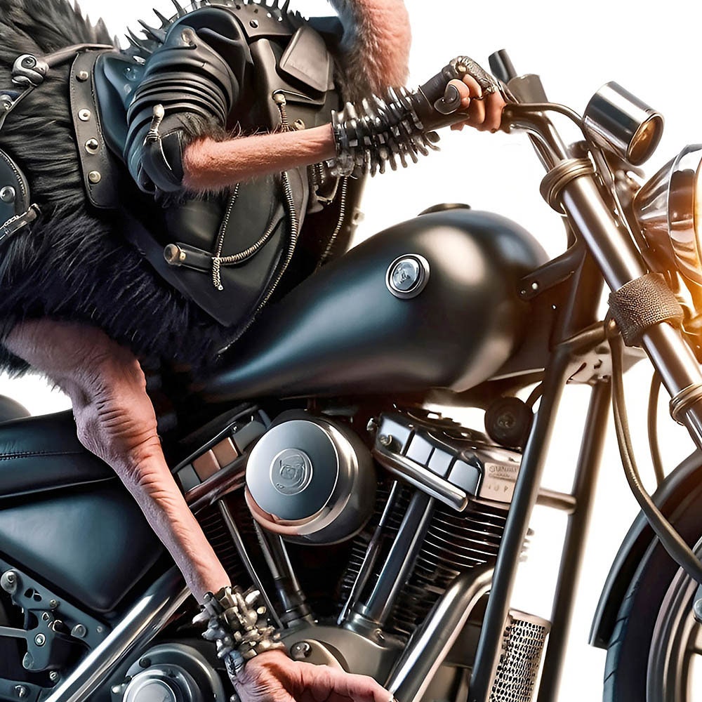 Ostrich Punk on Motorbike, Cool Bird Motorcyclist, Road Beast and ...