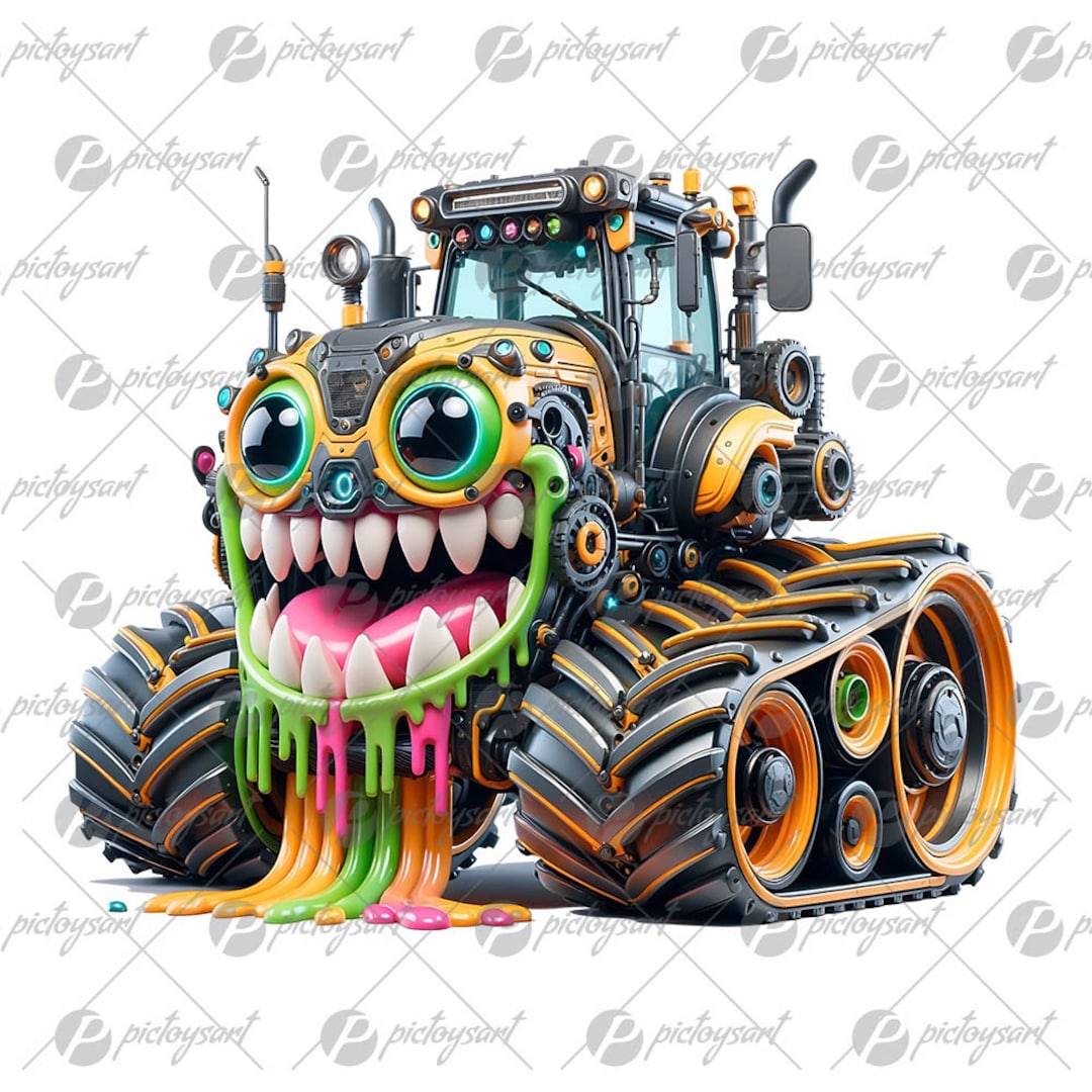 Funny Cartoon Tractor, Crazy Tractor, Smile Hi-tech Beast, Smiling ...
