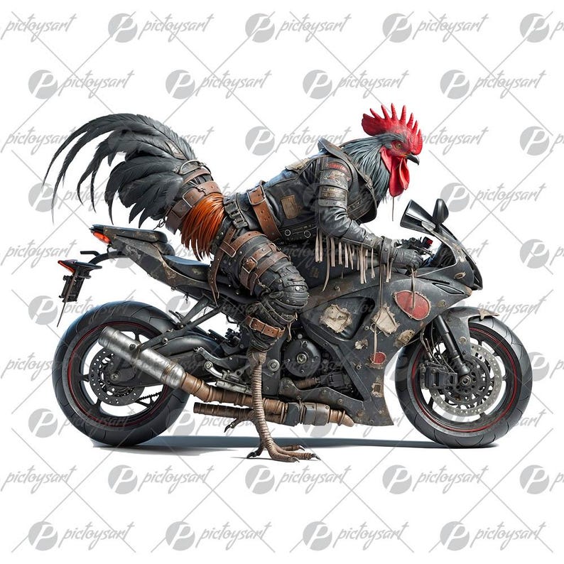 Rooster on Motorbike, Cool Bird Motorcyclist, Road Wings and Motorcycle ...