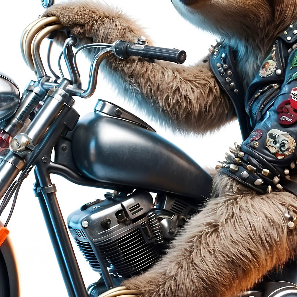 Sloth Punk on Motorbike, Cool Animal Motorcyclist, Road Beast and ...