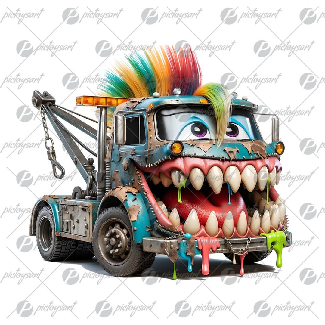 Tow Truck Punk, Road Beast, Funny Cartoon Truck, Smiling Monster Car ...