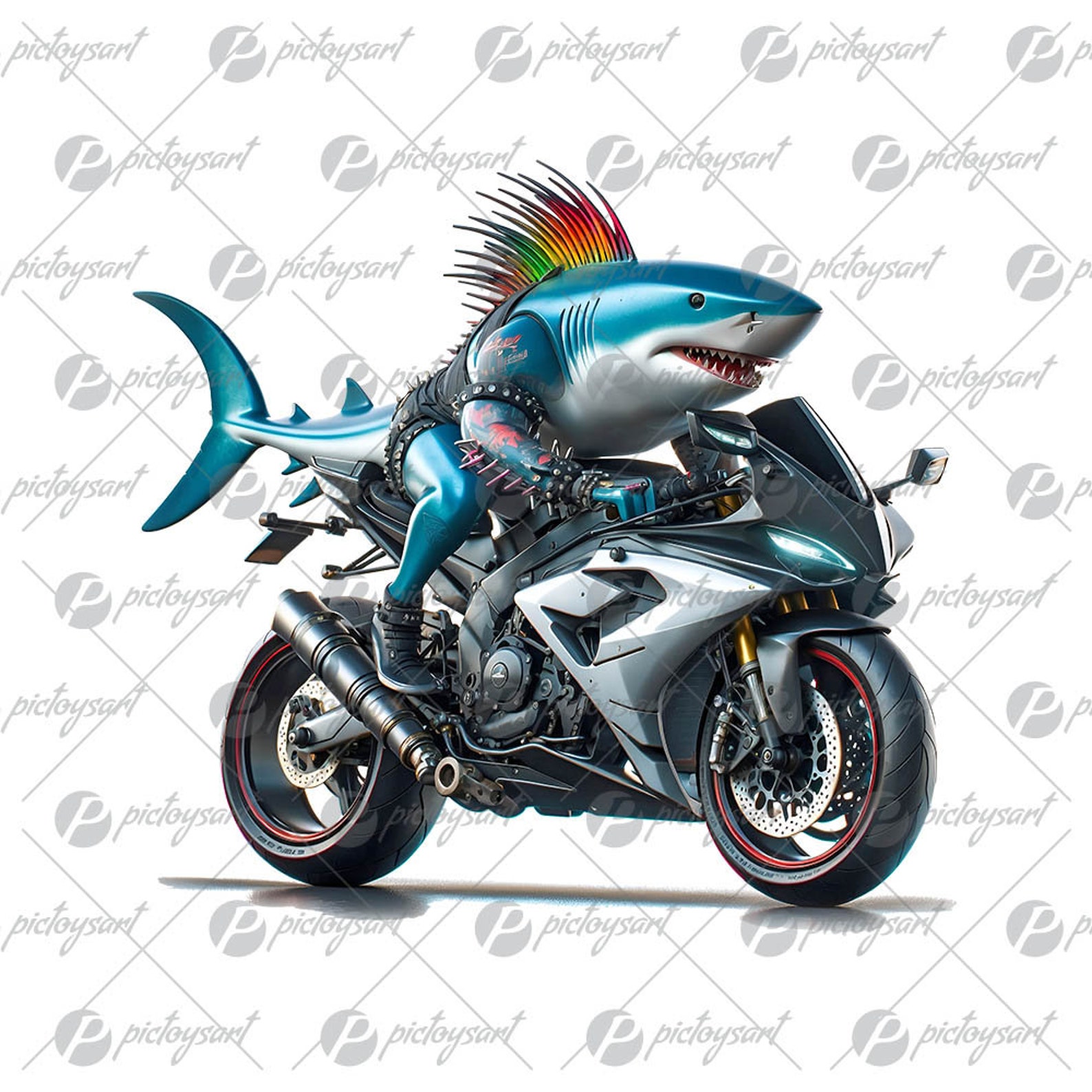 Shark Punk on Sport Bike, Motorbikers and Ocean Animals, Road Beast ...