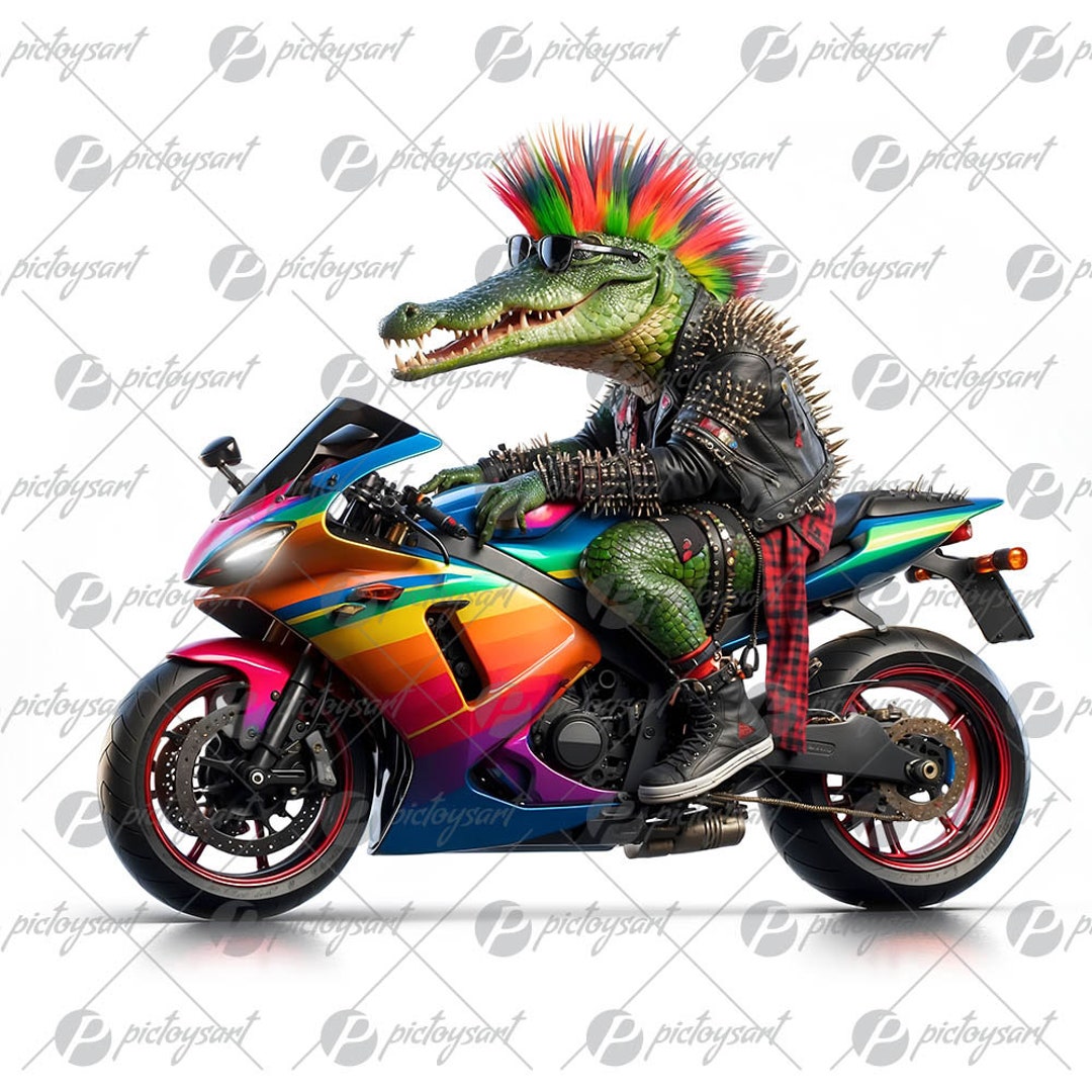 Alligator on Sport Bike, Crocodile Punk and Motorcycle, Road Beast ...