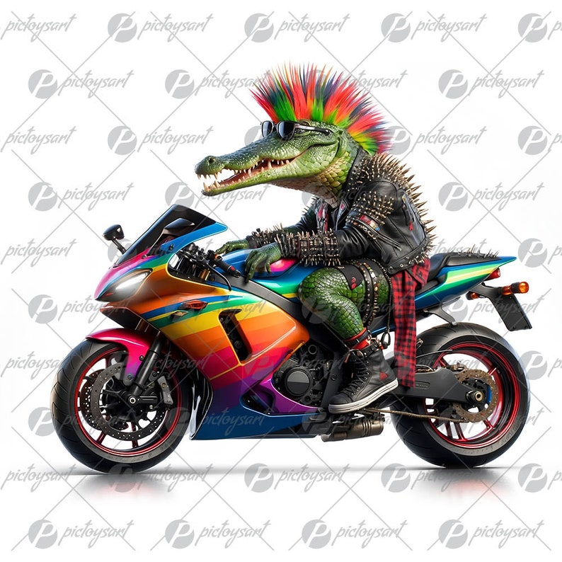 Alligator on Sport Bike, Crocodile Punk and Motorcycle, Road Beast ...