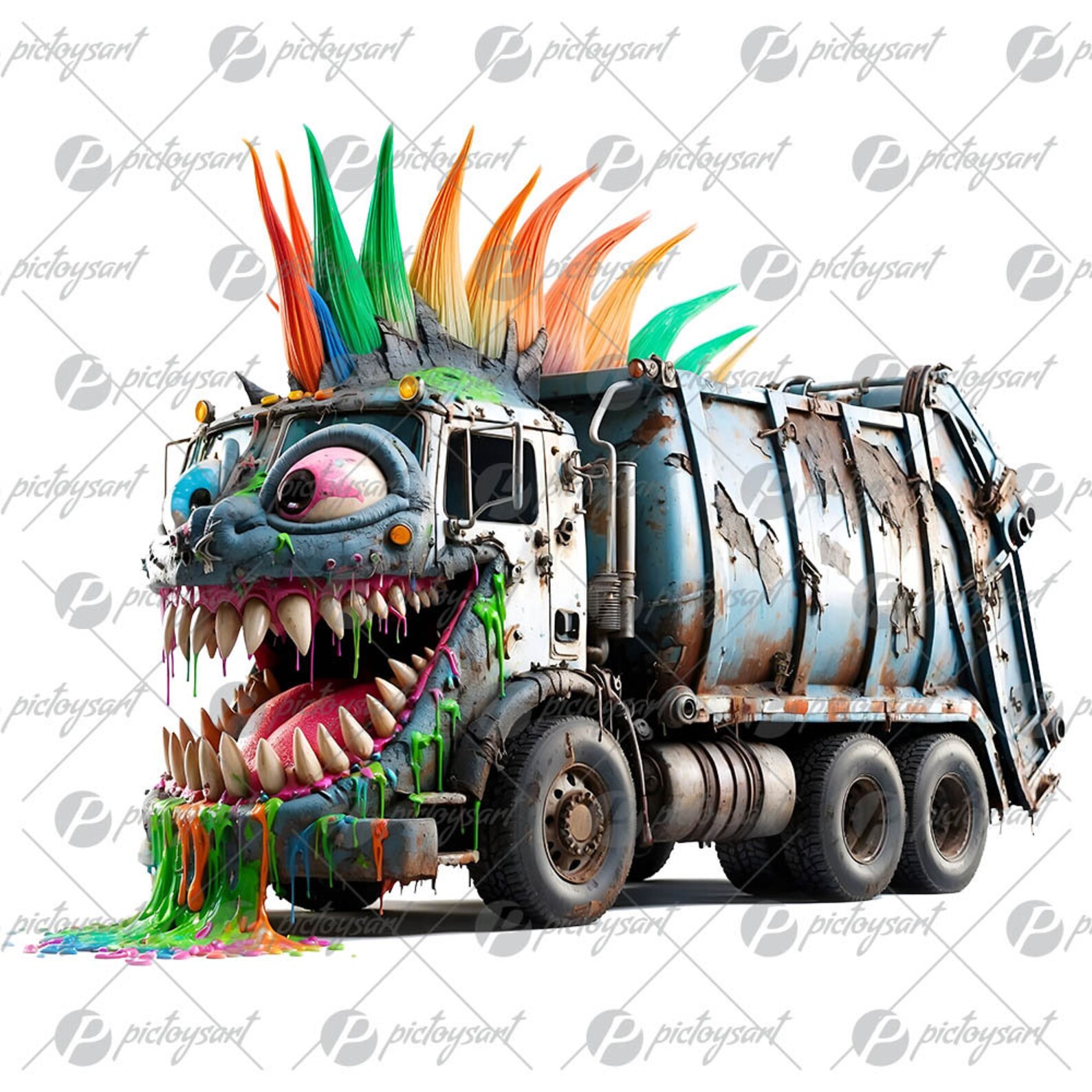 Crazy Garbage Truck Punk, Urban Beast Illustration, Funny Truck ...