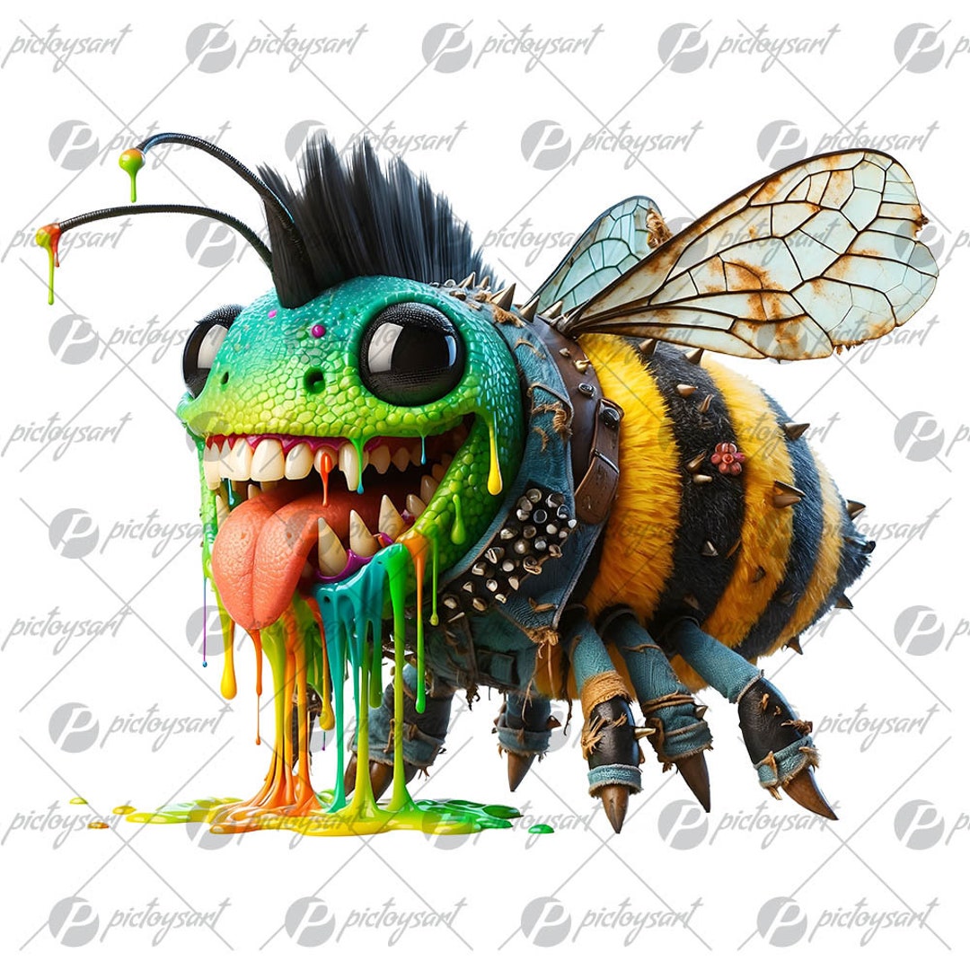Bumblebee and Crazy Flying, Funny Bee Printable, Smiling Punk Insect ...
