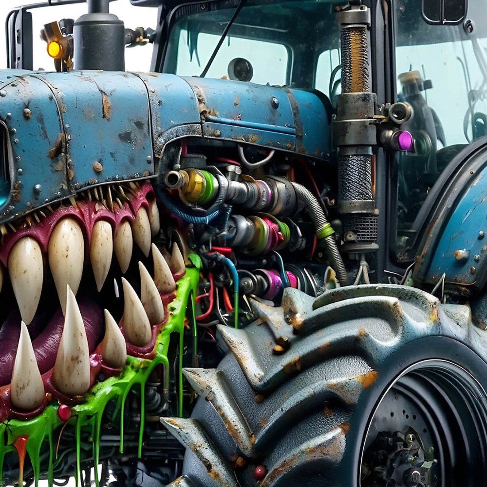 Farm Monster, Crazy Tractor Punk, Smile Mechanical Beast, Funny Cartoon ...