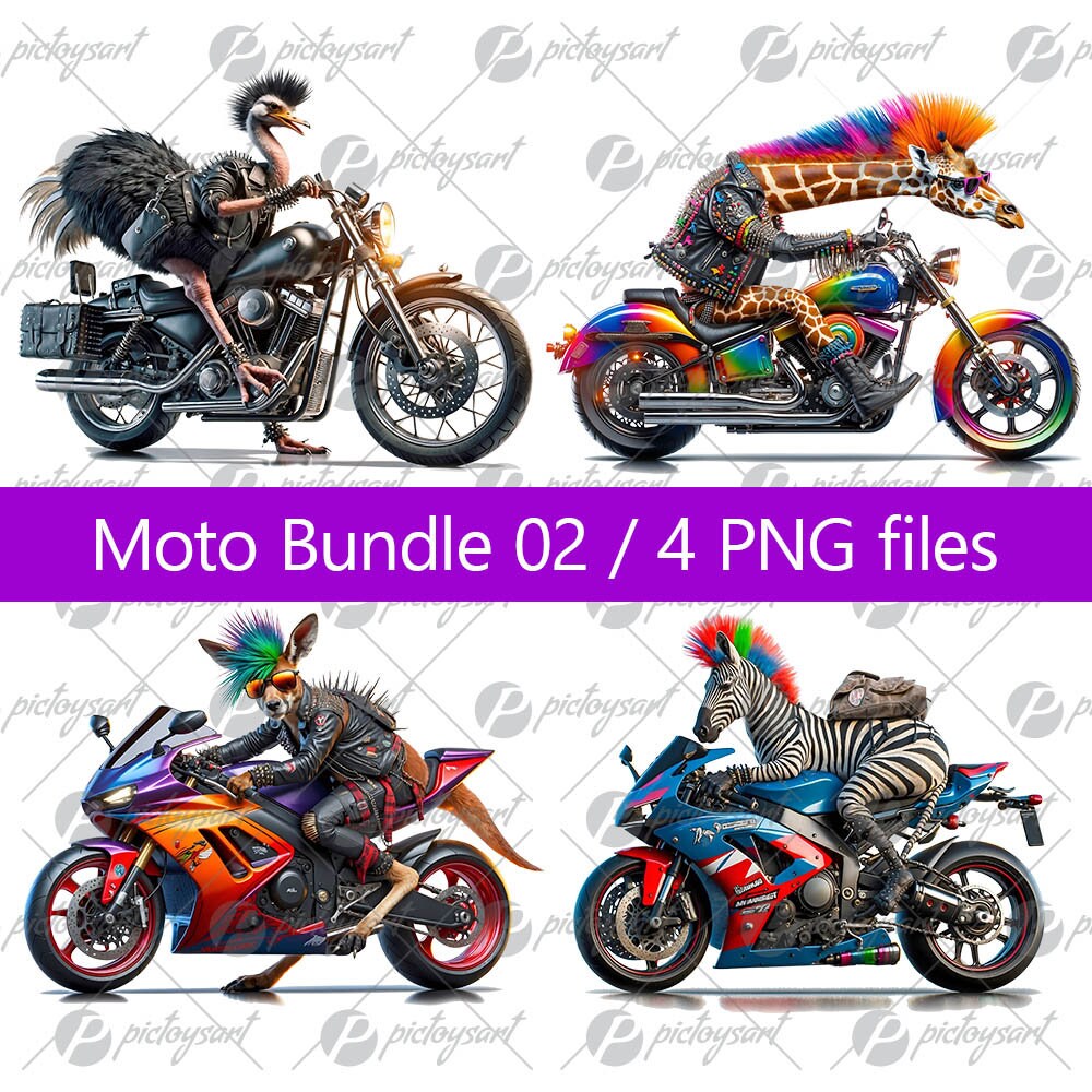 4 PNG Motorbike Bundle, Animals on Motorcycle, Ostrich, Giraffe ...