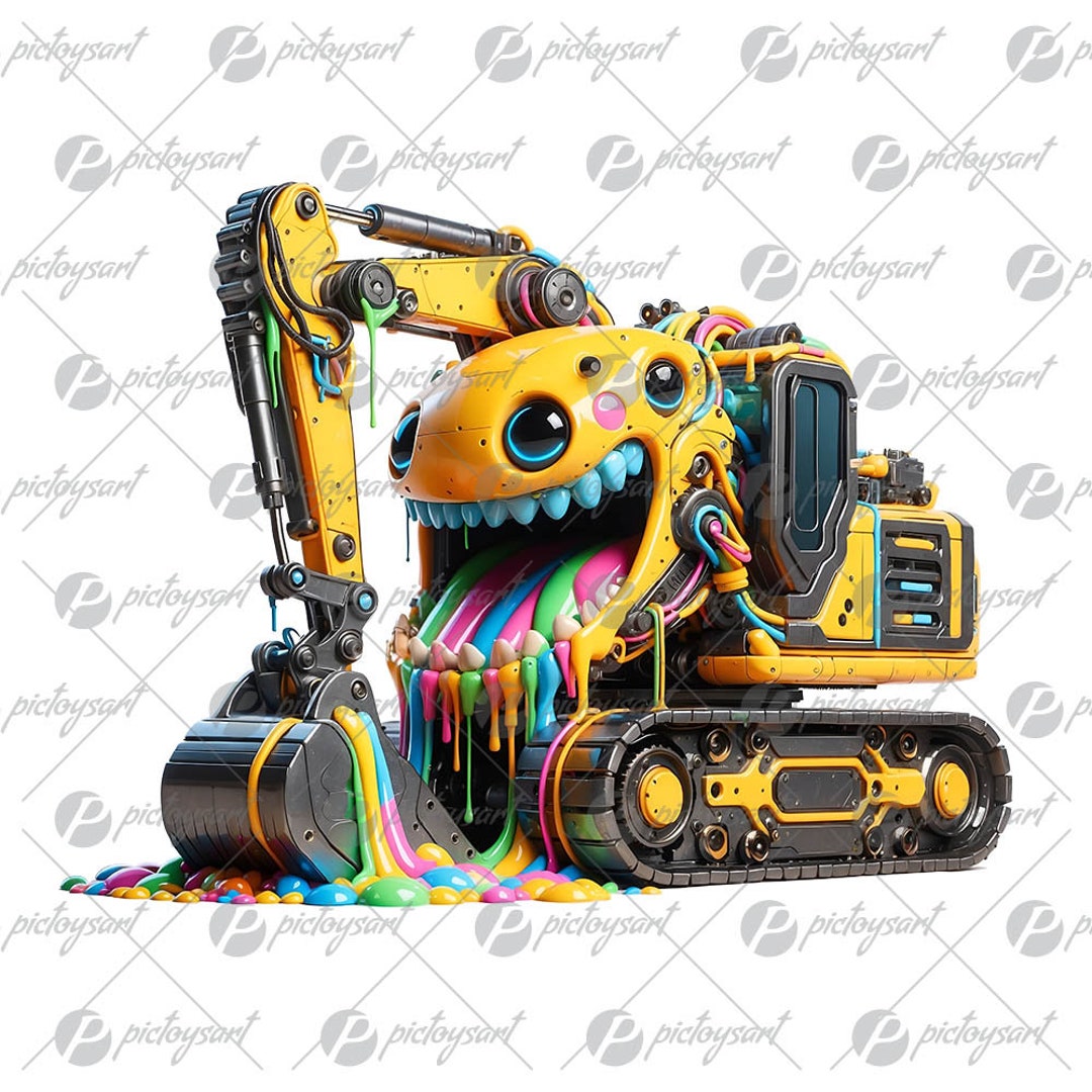 Yellow Excavator, Smile Hi-tech Beast, Funny Cartoon Tractor, Smiling ...