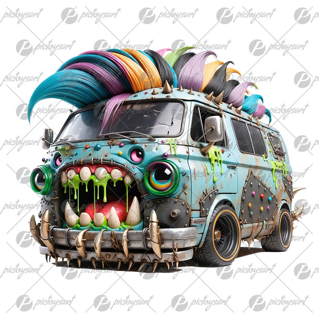Cartoon Minivan, Truck Monster, Funny Car and Colorful Hair, Cute Baby ...