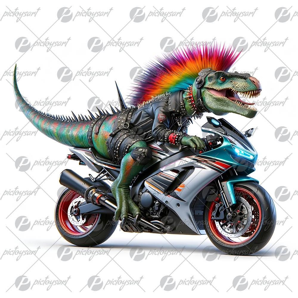 4 PNG Artworks Bundle, Animals on Motorcycle, Dinosaur, Crocodile, Lion ...