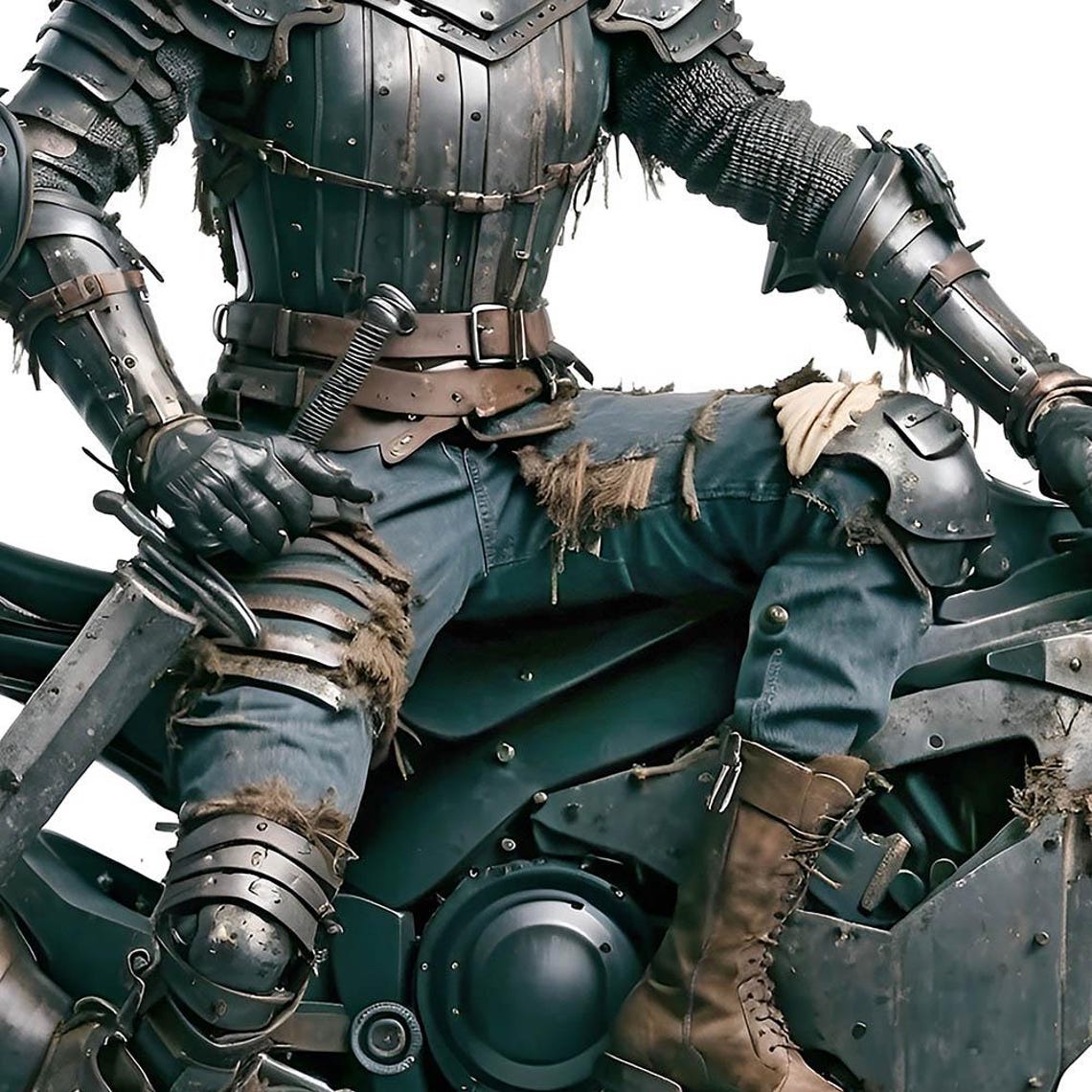 Knight on Sport Bike, Sword and Motorcycle, Steel Road Punk Warrior ...