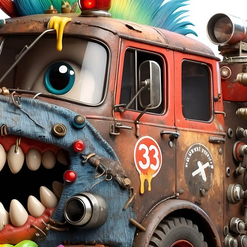 Crazy Fire Truck, Cartoon Truck, Punk Red Truck, Urban Funny Beast ...