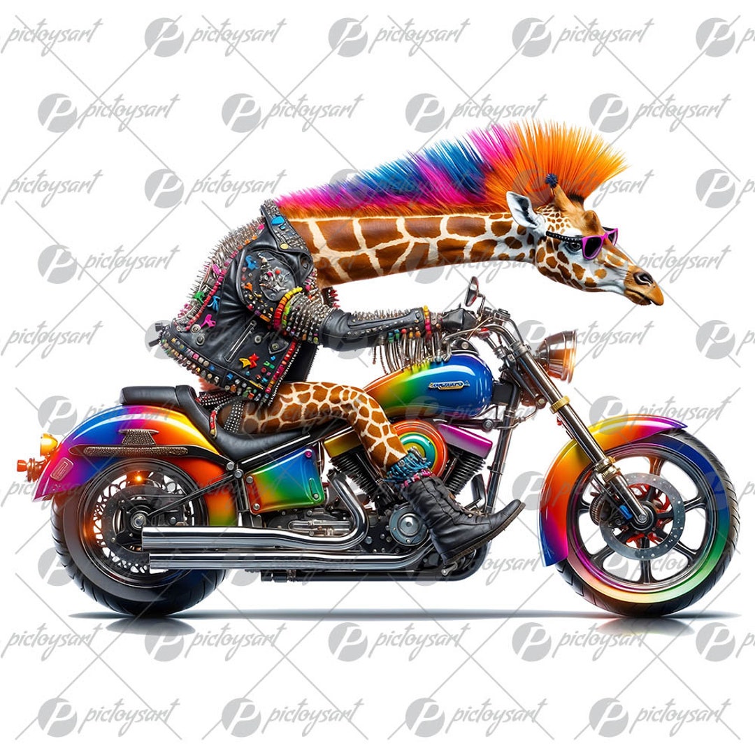 Giraffe Punk on Motorcycle, Long Neck Road Beast, Cool Animal ...