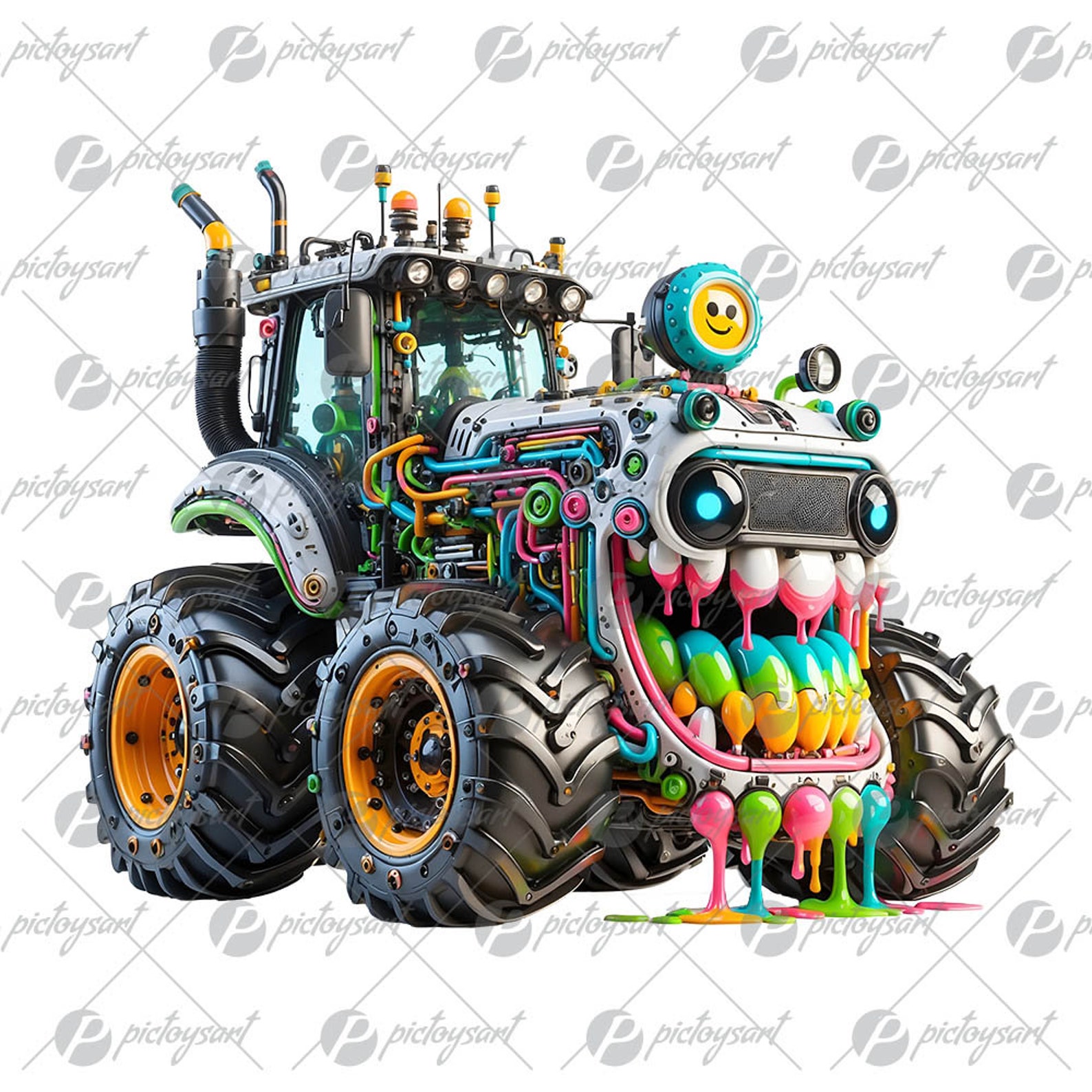 Crazy Tractor, Smile Hi-tech Beast, Funny Cartoon Tractor, Smiling ...