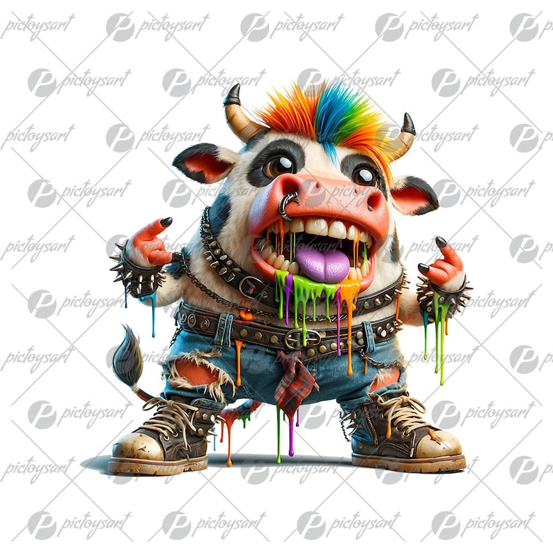 Funny Cow in Jeans, Cartoon Bull, Gift for Child, Crazy Animal Farm ...