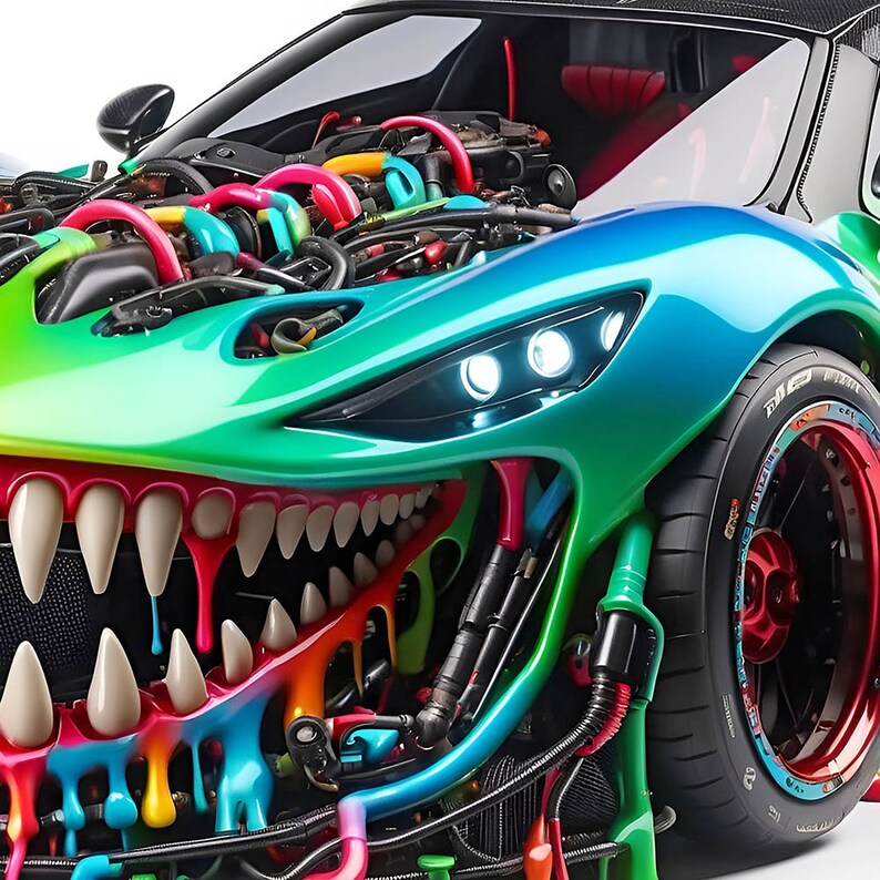 Sport Car Monster, Smiling Supercar, Modern Colorful Design, Racing Car ...