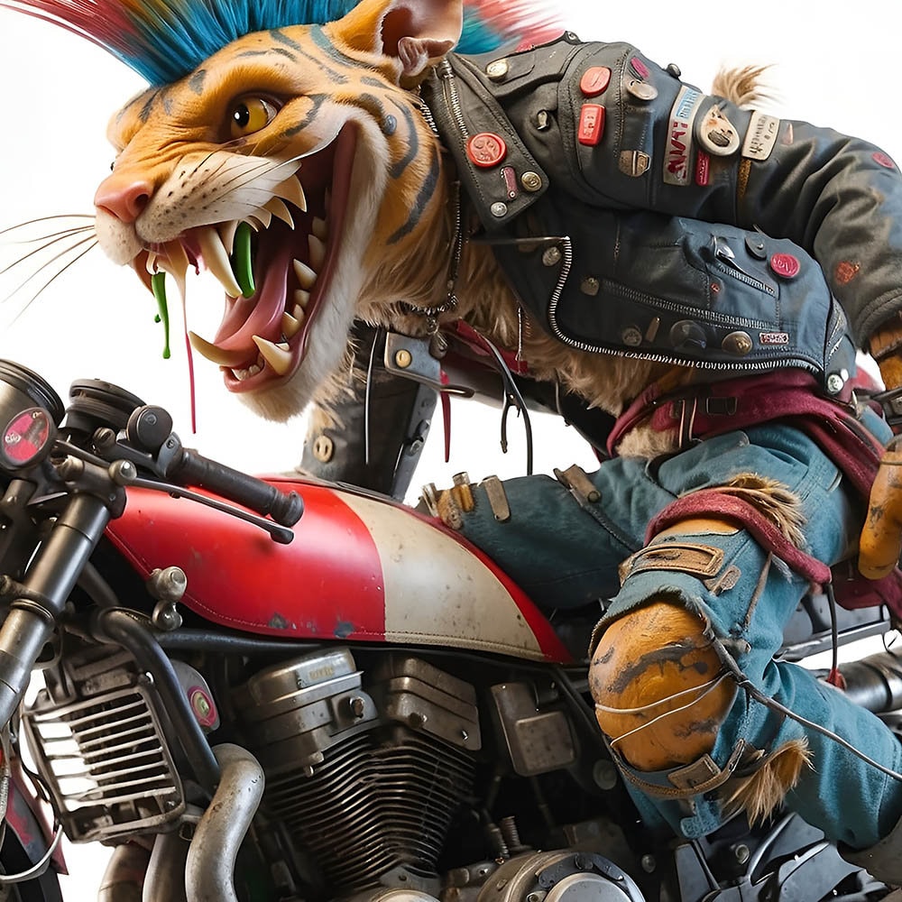 Tiger Punk on Motorbike, Urban Jungle and Animal Biker, Road Beast, Big ...