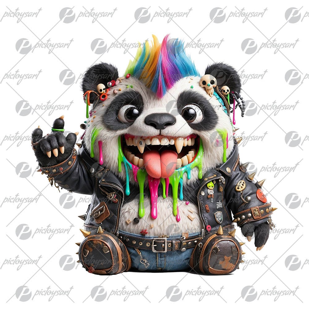 Cool Smiling Panda, Bamboo Bear Punk, Black and White Bear Art, Cute ...
