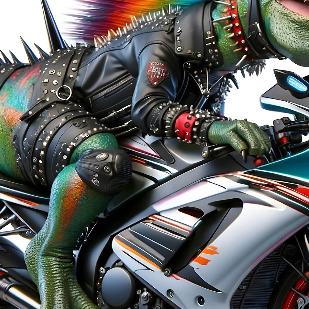 Dinosaur on Sport Bike, Punk T-rex and Motorcycle, Road Beast, Cool ...