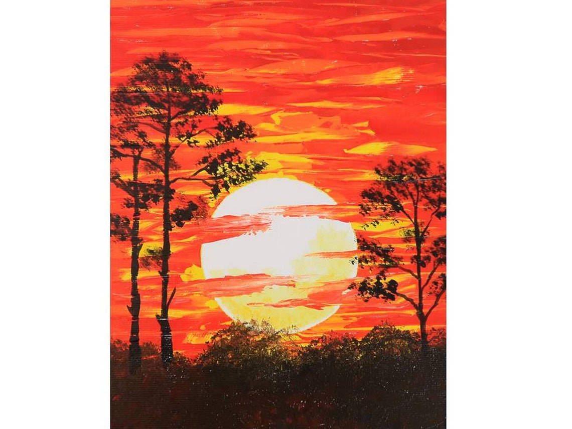 Pine Tree Painting Sunset acrylic Original Artwork California | Etsy